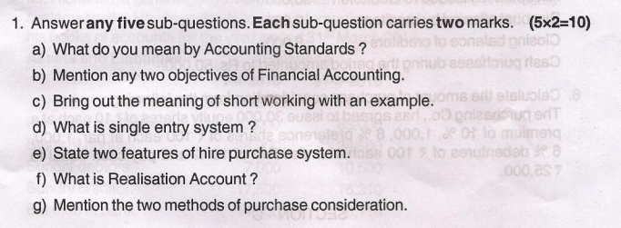 Solved Answer any five sub-questions. Each sub-question | Chegg.com