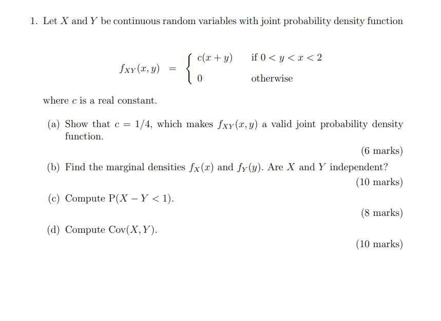 Solved Let x ﻿and Y be ﻿continuous random variables with | Chegg.com
