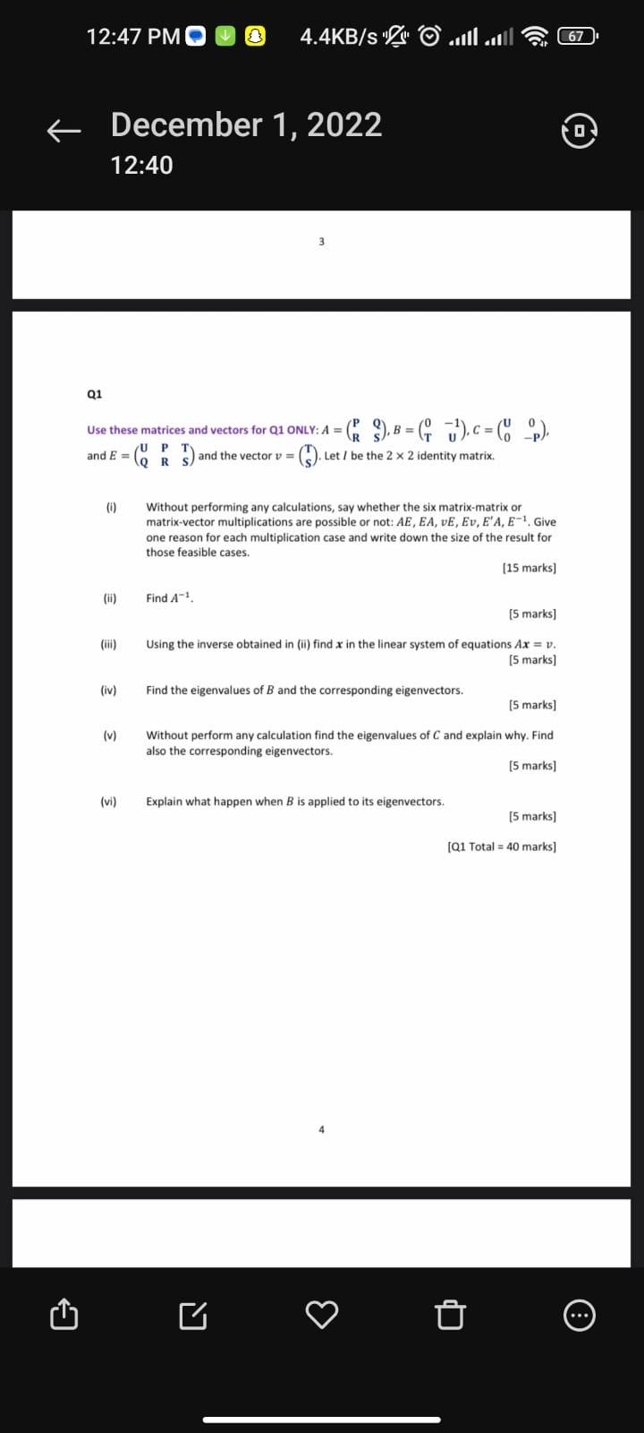 Use these matrices and vectors for Q1 ONLY: | Chegg.com