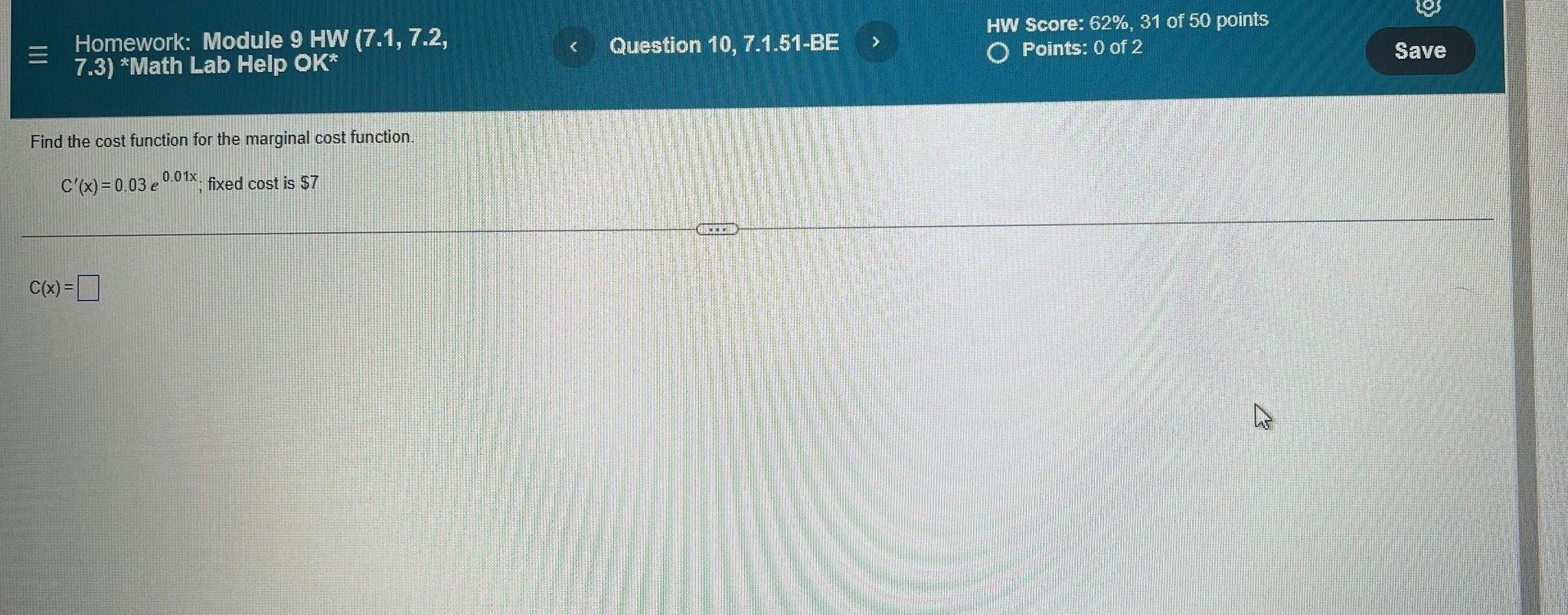 Solved @ HW Score: 62%, 31 of 50 points O Points: 0 of 2 | Chegg.com