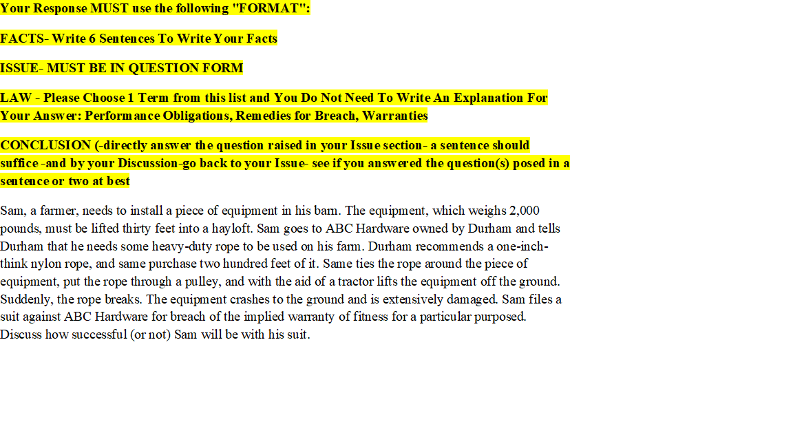 Solved Your Response MUST use the following "FORMAT". | Chegg.com