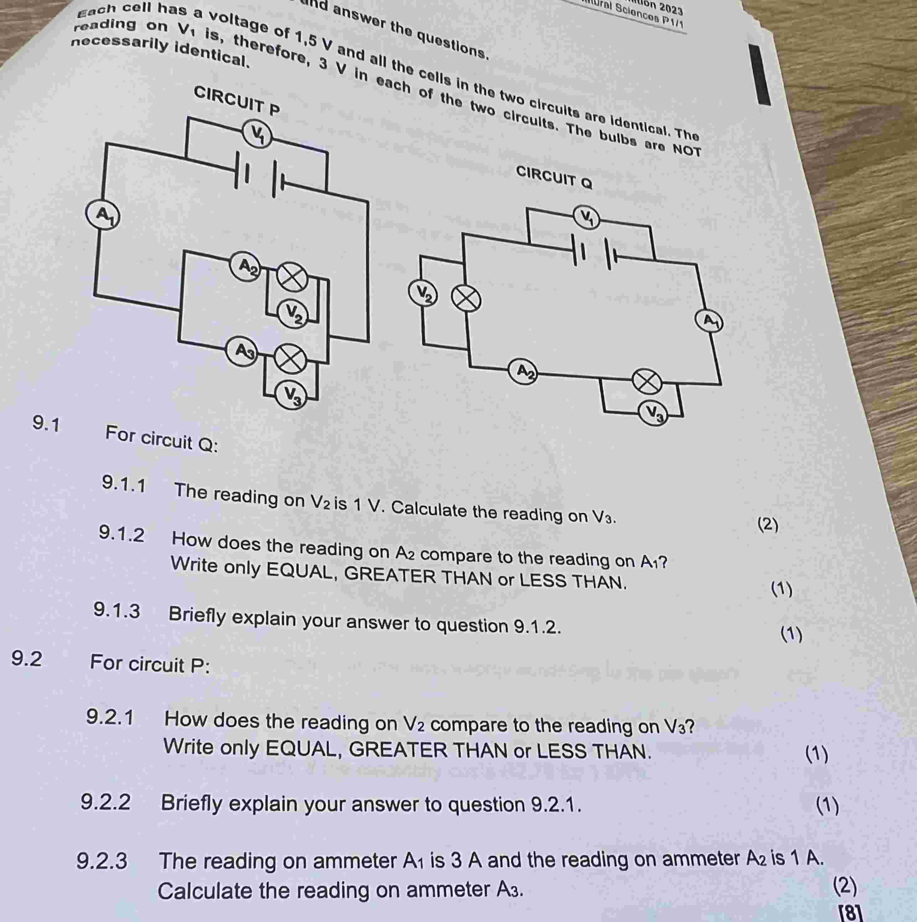 Solved reading on V1 ﻿is, ﻿therefore, 3 ﻿and all the cells | Chegg.com