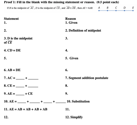 Solved Proof 1: Fill in the blank with the missing statement | Chegg.com