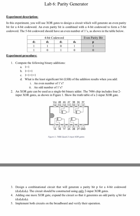 Solved Lab 6: Parity Generator In this experiment, you will | Chegg.com