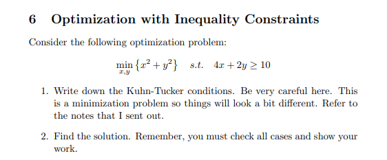 Solved 6 Optimization with Inequality Constraints Consider | Chegg.com