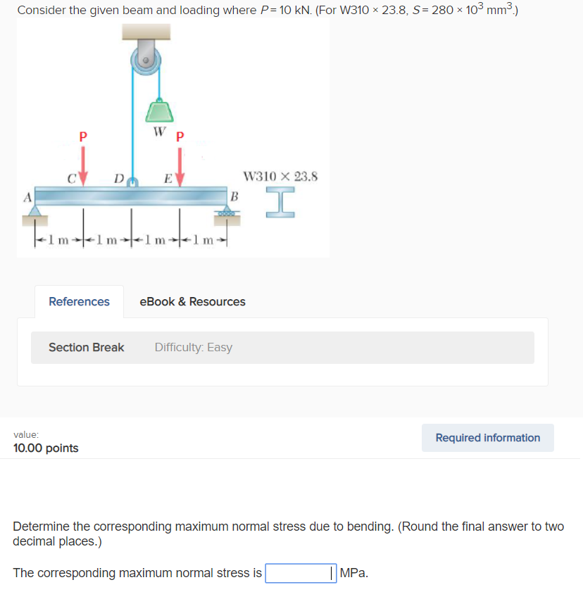 Solved Consider the given beam and loading where P 10 kN. | Chegg.com