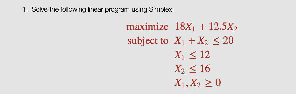 Solved 1. Solve the following linear program using Simplex: | Chegg.com