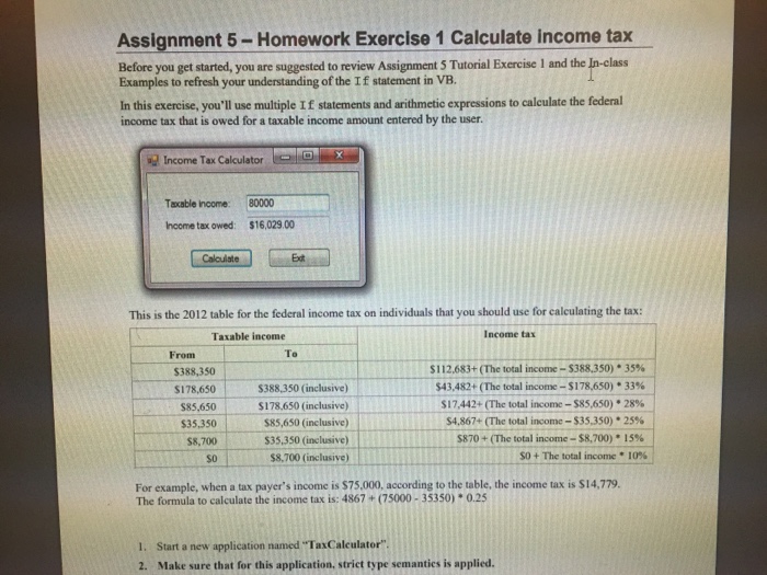 Solved Assignment 5-Homework Exercise 1 Calculate income tax | Chegg.com