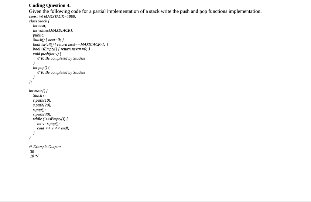 Solved Coding Question 4 Given The Following Code For A 