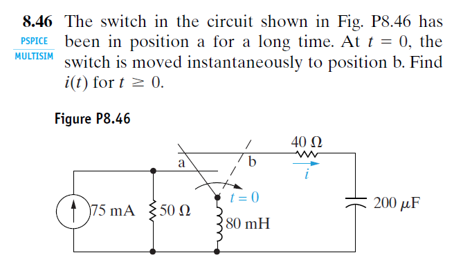 Solved 8.46 The switch in the circuit shown in Fig. P8.46 | Chegg.com