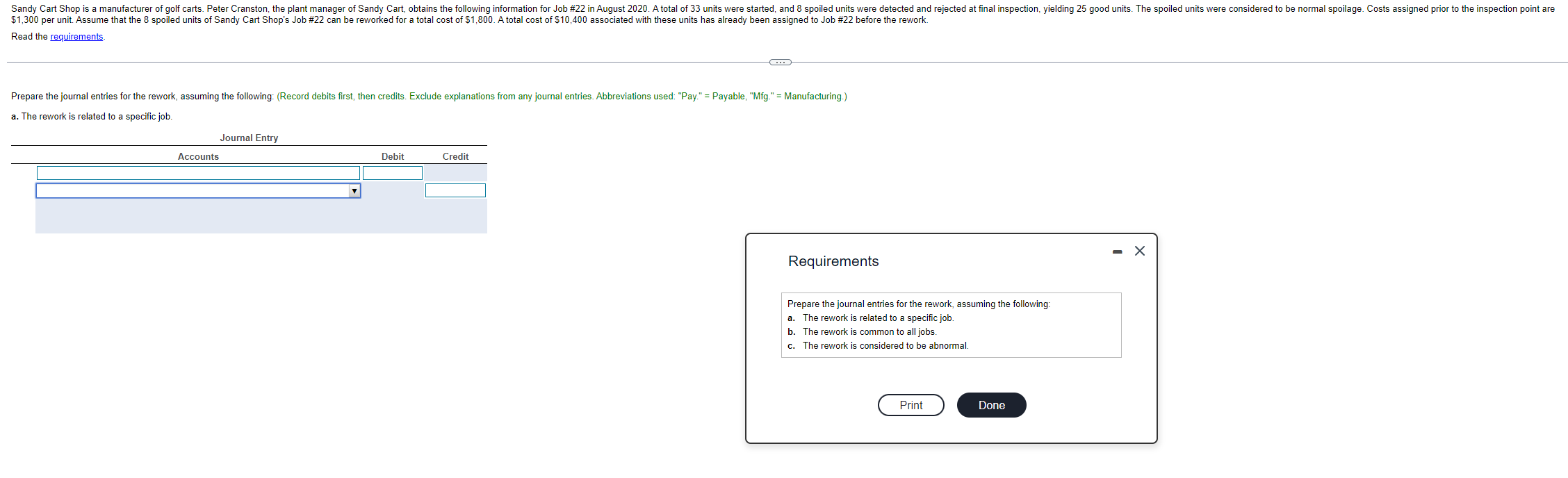 Solved Prepare the journal entries for the rework, assuming | Chegg.com