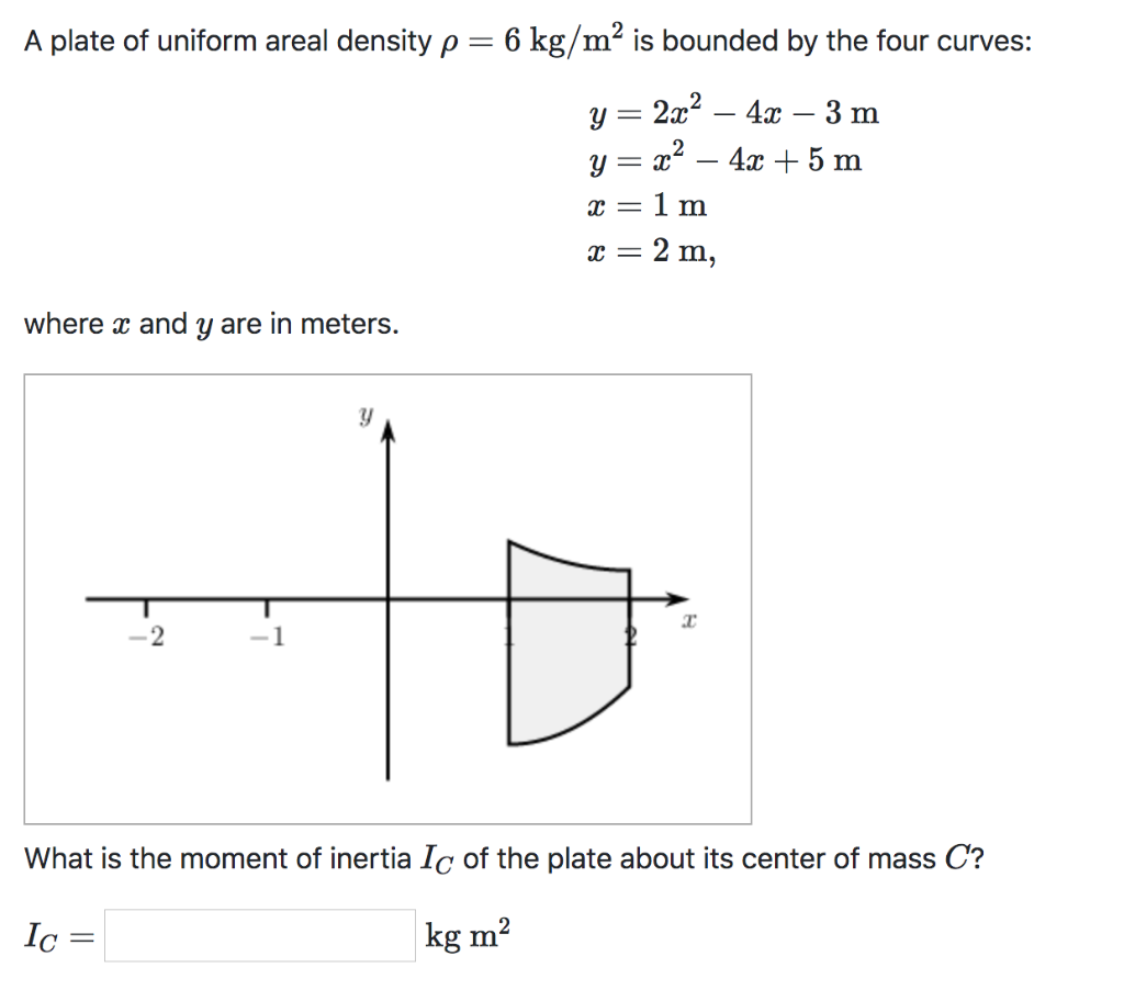 A plate of uniform areal density p 6 kg/m2 is bounded | Chegg.com