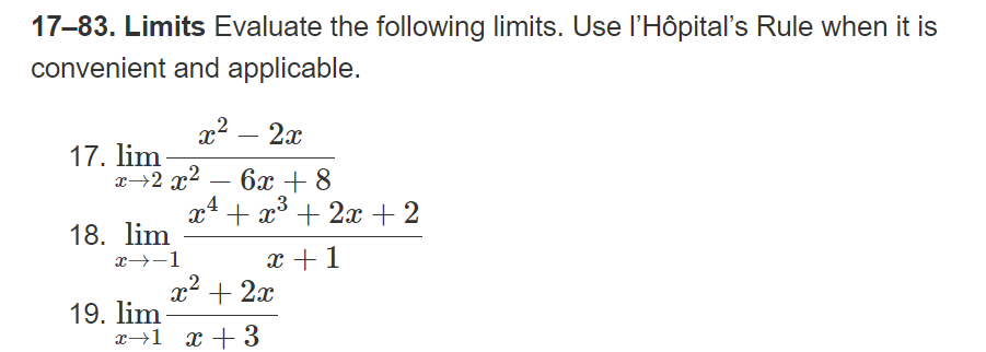 Solved 17-83. ﻿Limits Evaluate the following limits. ﻿Use | Chegg.com
