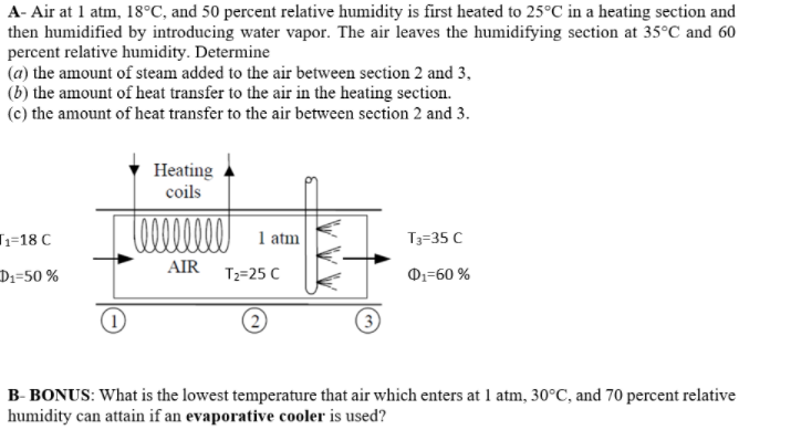 Solved A- Air at 1 atm, 18°C, and 50 percent relative | Chegg.com