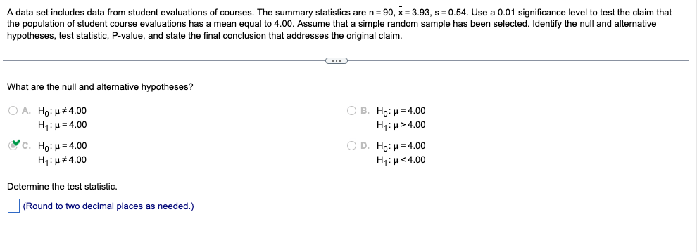 Solved A data set includes data from student evaluations of | Chegg.com