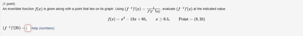 Solved An invertible function f(x)f(x) is given along with | Chegg.com