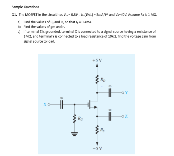 Solved Sample Questions Q1. The MOSFET in the circuit has | Chegg.com