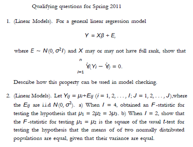 Solved Qualifying questions for Spring 2011 1. (Linear | Chegg.com