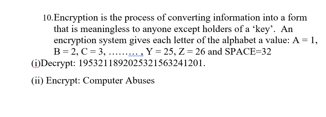 Solved 10.Encryption is the process of converting | Chegg.com