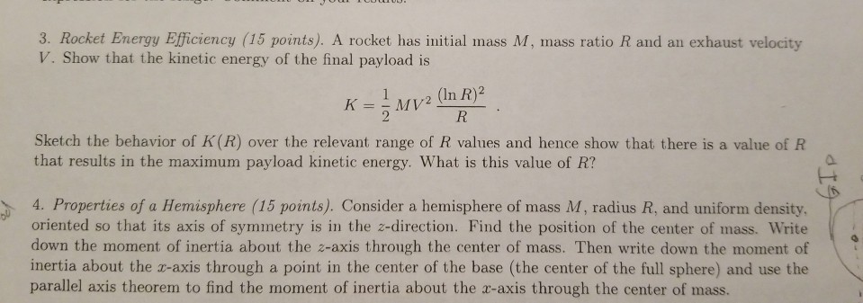 Solved 3. Rocket Energy Efficiency (15 points). A rocket has | Chegg.com