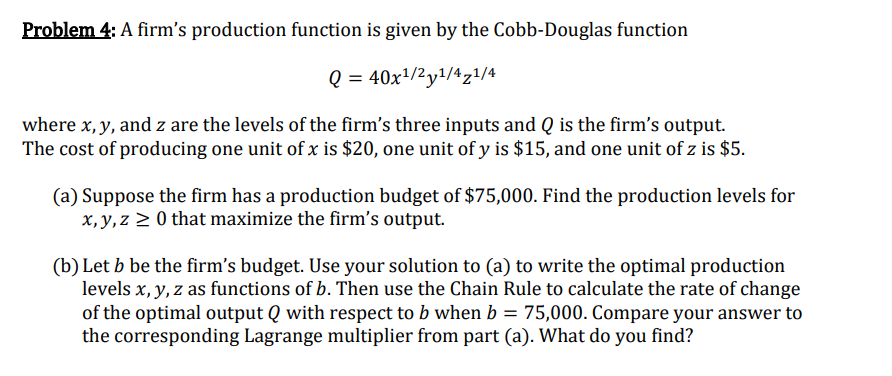 Solved Problem 4: A firm's production function is given by | Chegg.com