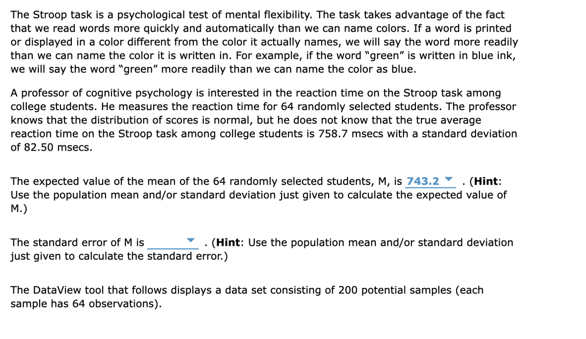 Solved The Stroop task is a psychological test of mental | Chegg.com