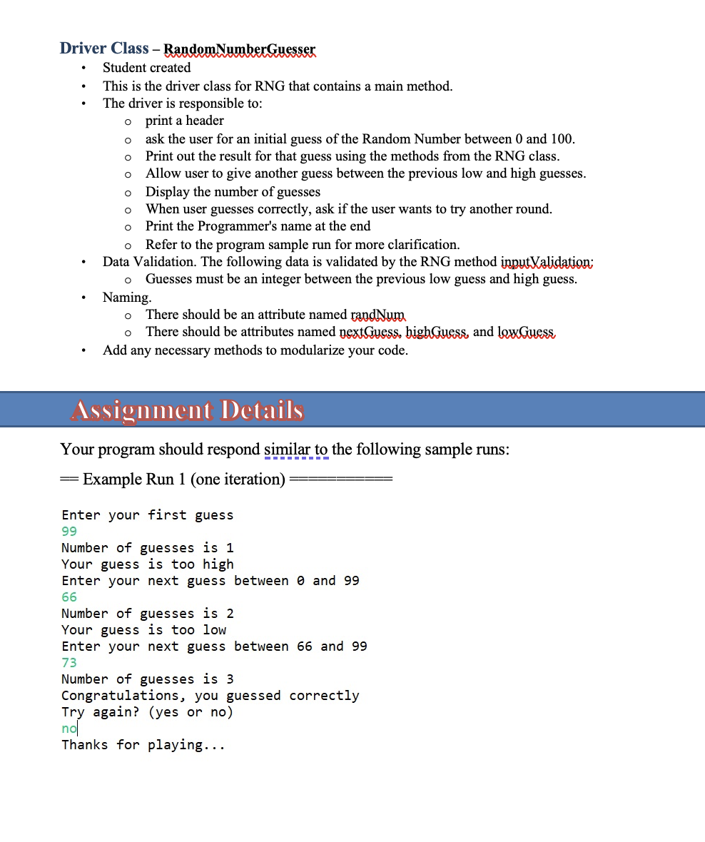 Solved Assignment #2 Random Number Guesser Assignment | Chegg.com