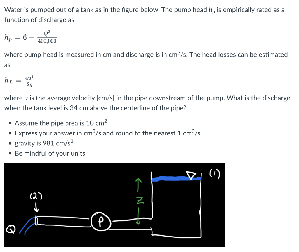 Solved Water is pumped out of a tank as in the figure below. | Chegg.com