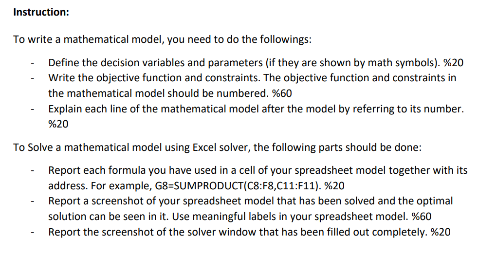 Solved Instruction: To write a mathematical model, you need | Chegg.com