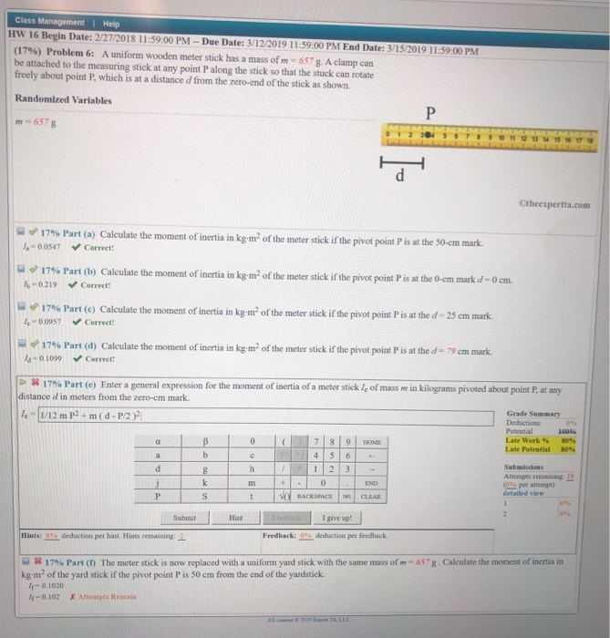 Solved Class Management 1 Help HW 16 Begin Date: 2/27/2018 | Chegg.com