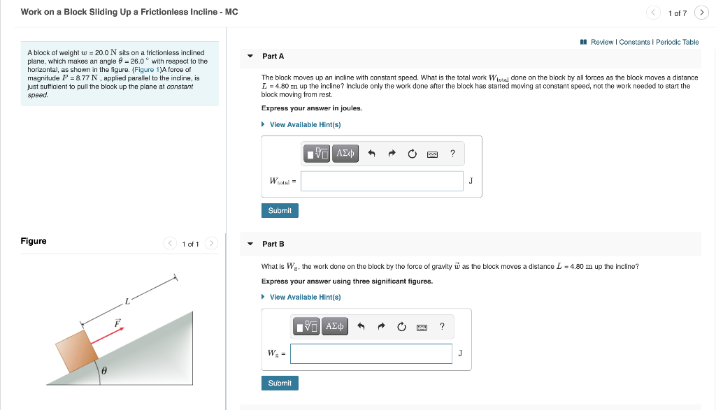 Solved Work on a Block Sliding Up a Frictionless Incline - | Chegg.com
