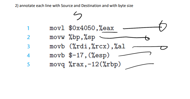 Solved 2) annotate each line with Source and Destination and | Chegg.com