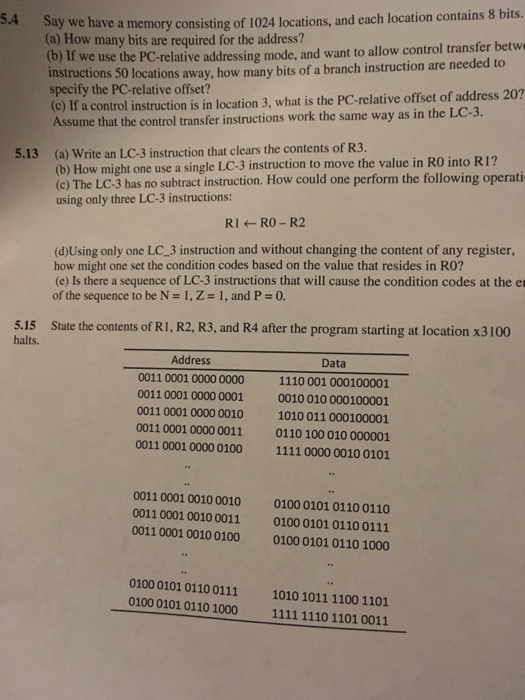 Solved 54 Say we have a memory consisting of 1024 locations, | Chegg.com