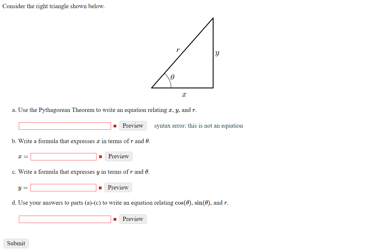 Solved Consider the right triangle shown below. a. Use the | Chegg.com