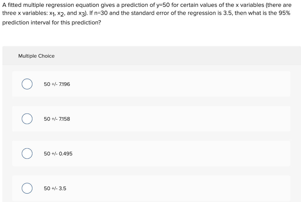 Solved A fitted multiple regression equation gives a | Chegg.com