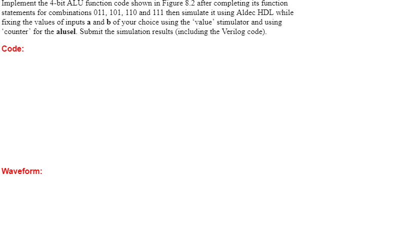 Solved Implement the 4-bit ALU function code shown in Figure | Chegg.com