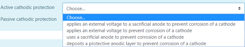 Solved Active cathodic protection Choose... Passive cathodic | Chegg.com