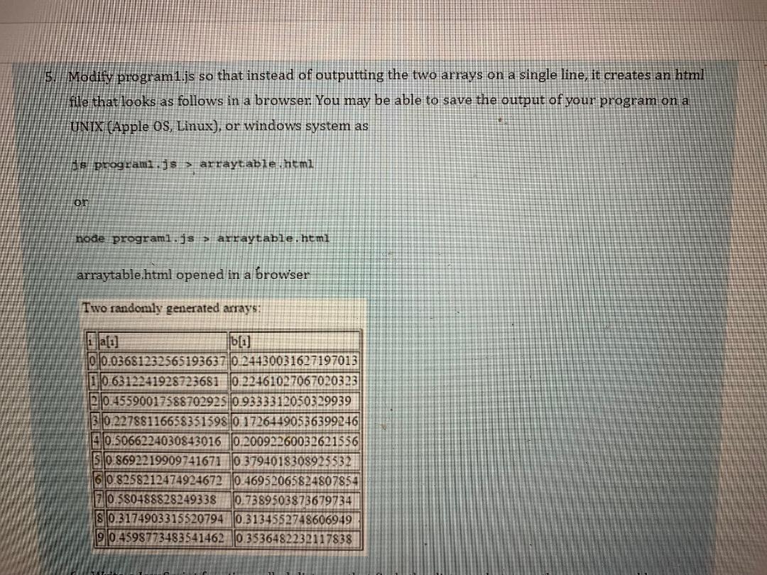 Solved 5. Modify program1. js so that instead of outputting | Chegg.com