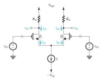 Solved 2. The NMOS differential amplifier shown (above, | Chegg.com