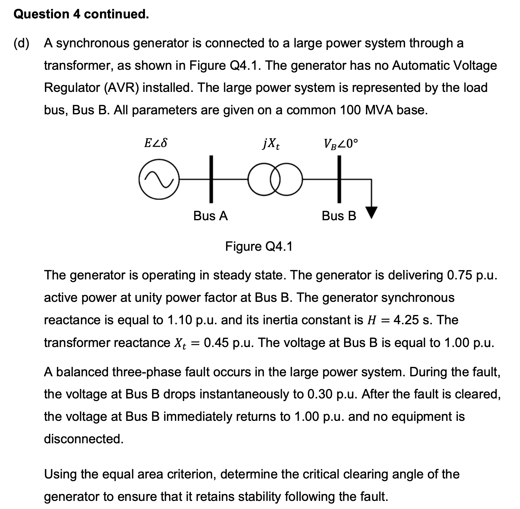 Solved Question 4 ﻿continued.(d) ﻿A synchronous generator is | Chegg.com