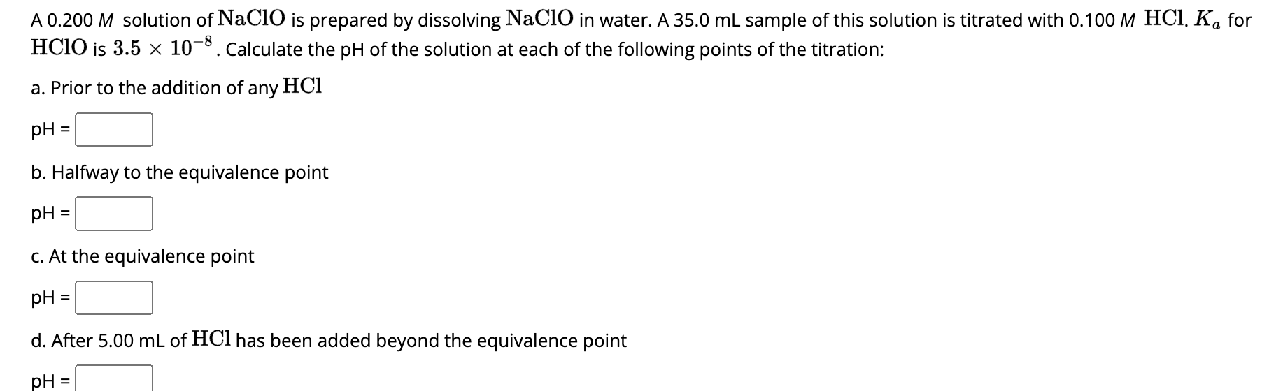 Solved A 0.200M solution of NaClO is prepared by dissolving | Chegg.com