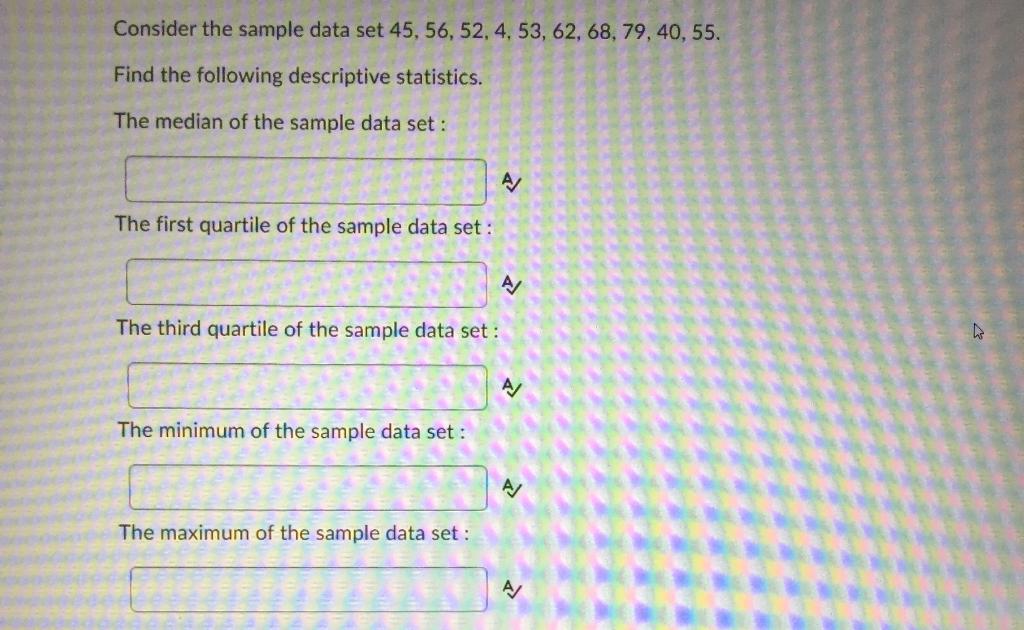 Solved Consider the sample data set 45, 56, 52, 4, 53, 62, | Chegg.com
