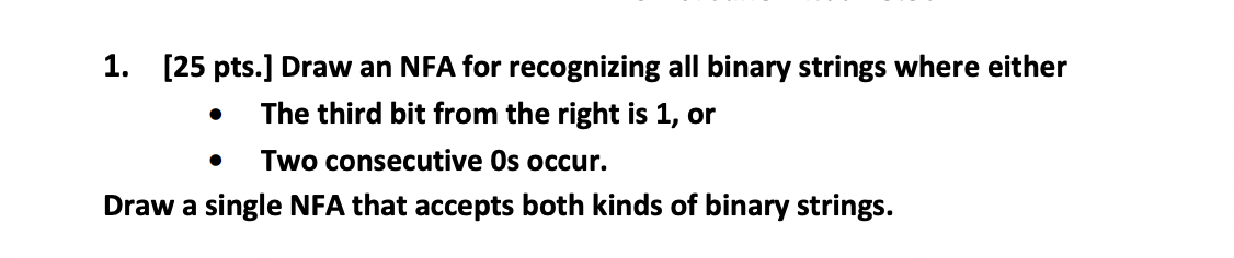 1. [25 pts.] Draw an NFA for recognizing all binary | Chegg.com