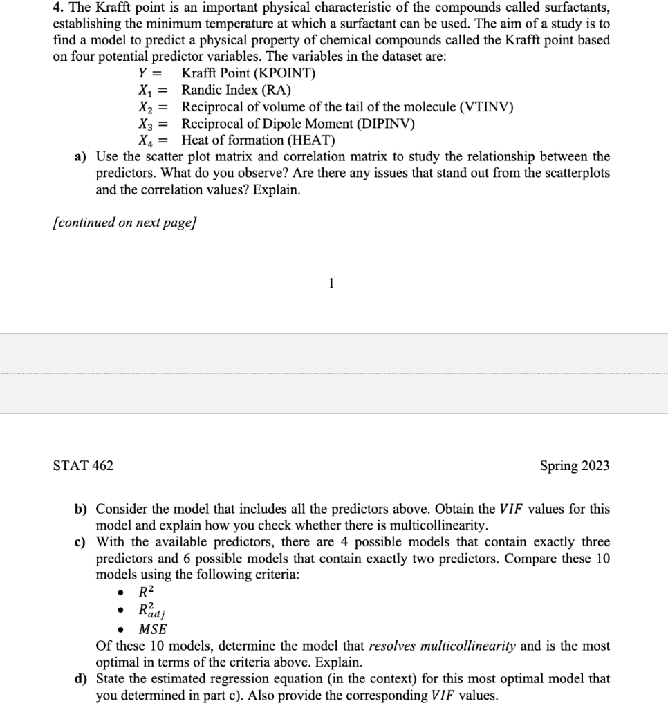 4. The Krafft point is an important physical | Chegg.com