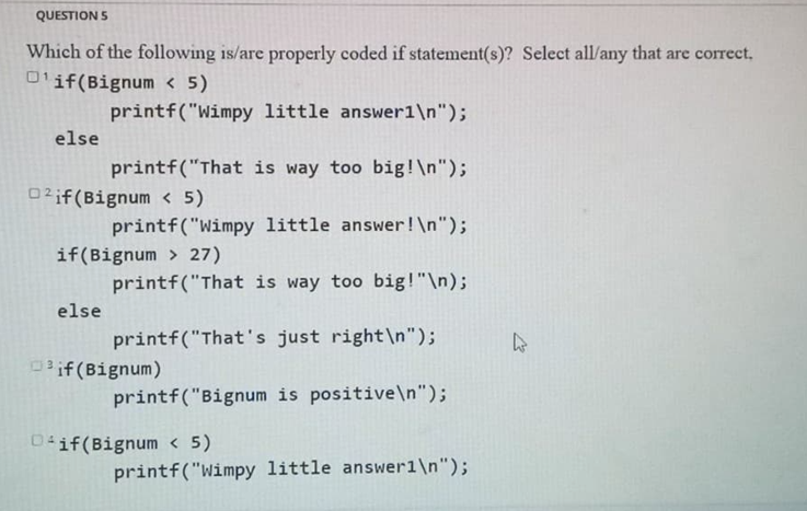 Solved Which of the following is/are properly coded if | Chegg.com
