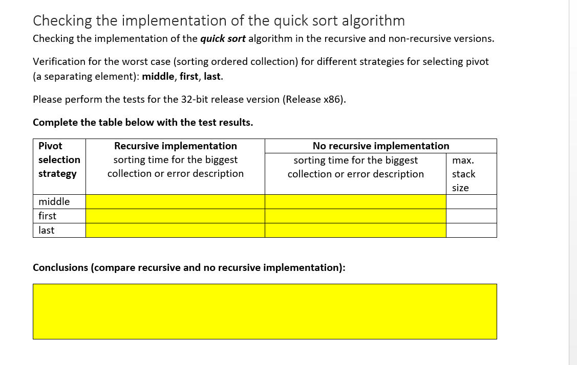 Solved Checking The Implementation Of The Quick Sort