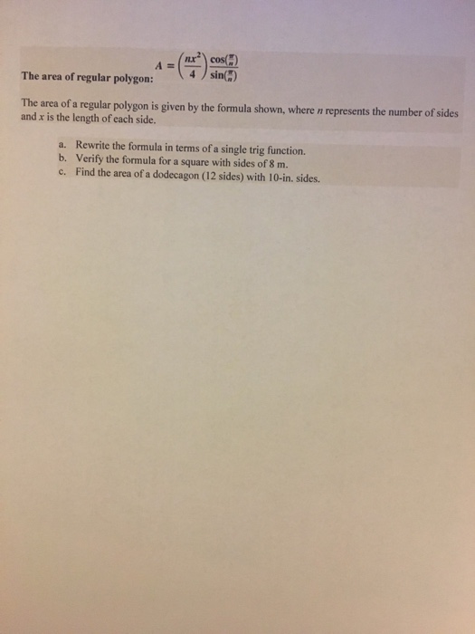 Dodecagon Area Formula