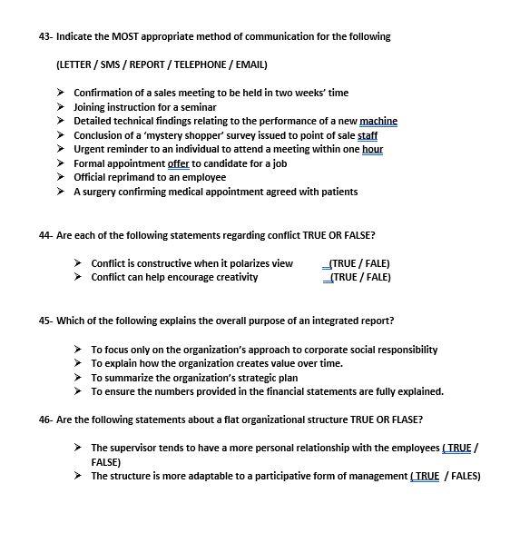 Solved 43- Indicate the MOST appropriate method of | Chegg.com