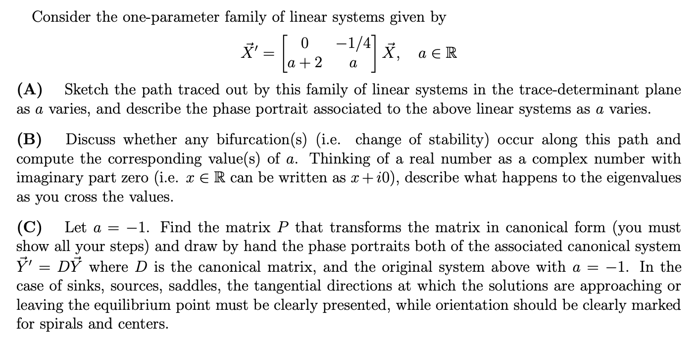 Consider the one-parameter family of linear systems | Chegg.com