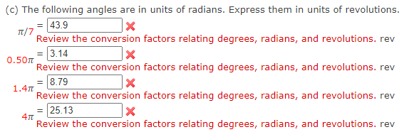 Solved (c) The following angles are in units of radians. | Chegg.com
